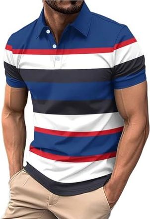 Generic T-shirt ray&eacute; pour homme - Haut de sport basique - Col en V - T-shirt daffaires &agrave; rayures, bleu marine, XXL