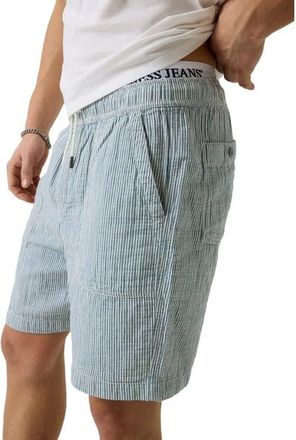 Guess Short &agrave; rayures en coton et lin