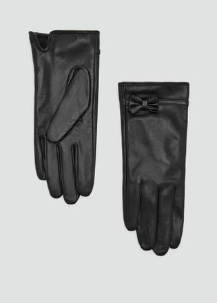 Mango Lederhandschuhe mit Schleife schwarz - Damen - S - MANGO