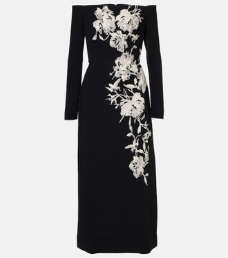 Elie Saab Robe midi brodée à encolure bardot