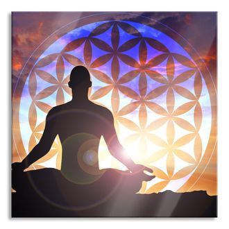 Pixxprint Glasbild, Wandbild auf Echtglas, Mensch Blume des Lebens, 40x40 cm, inkl. Aufhängung und Abstandshalter