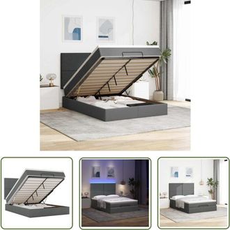 vidaXL The Living Store - vidaXL Ottoman-Bett mit Matratze & LEDs Dunkelgrau 140x200 cm Stoff