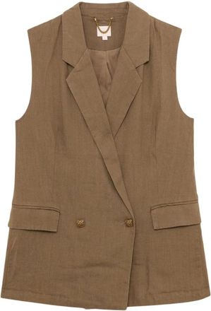 Gianni Lupo Femme, Vestes, Brun, Taille: 38 FR Gilet doppiopetto in lino