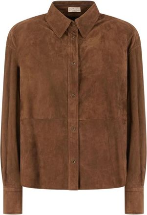 Brunello Cucinelli Lederjacke - - Blouses & Shirts - Damen - Braun - S
