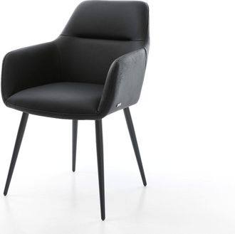 DELIFE Esszimmerstuhl Pejo-Flex Echt-Leder Schwarz 4-Fuß konisch Schwarz Taschenfederkern, Esszimmerstühle