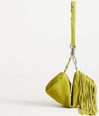 Topshop Jemma kleine Schultertasche aus echtem Leder mit Fransen in Gr&uuml;n