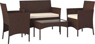 OUTSUNNY Salon de jardin ext&eacute;rieur - Outsunny - 4 personnes - en r&eacute;sine tress&eacute;e - table basse en verre tremp&eacute; - coussins d&eacute;houssables - beige