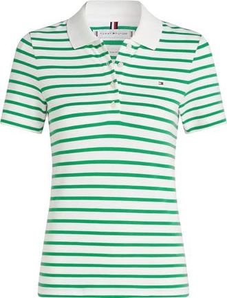 Tommy Hilfiger Polo Manches Courtes Femme 1985 Slim Pique Slim Fit, Multicolore (Ecru/Radiant Green STP), M