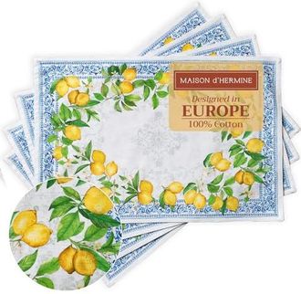 Maison d'Hermine Maison dHermine Sets de 4 sets de table en 100% coton, sets de table d&eacute;coratifs de P&acirc;ques pour salle &agrave; manger, maison, mariage, buffet, C&eacute;drat - print