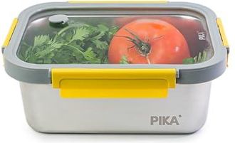 Pika Boite alimentaire 1780ml en inox et couvercle en verre tremp&eacute; - Herm&eacute;tique et l&eacute;g&egrave;re - Compatible micro-ondes, four, cong&eacute;lateur - MetalShock
