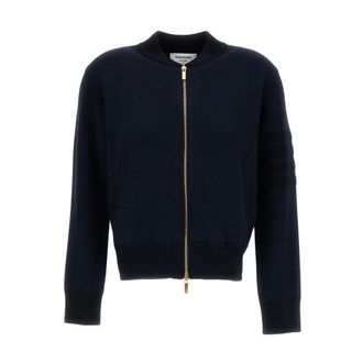 Thom Browne Femme, Vestes, Bleu, Taille: 38 FR Cardigan Bombe Point Ottoman Milano 4-Bar