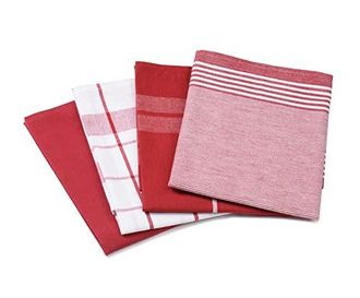 Gözze Lot de Torchons, 4 pièces, 100% coton Tissu Jacqaurd, haute densité (200 g/m²), 50 x 70 cm - Rouge