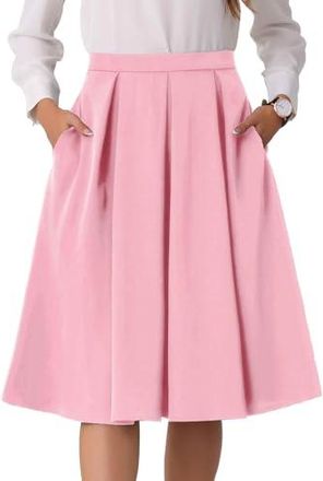 Allegra K Jupe mi-longue évasée taille haute pour femme, jupe plissée longueur genou avec poche, rose, L