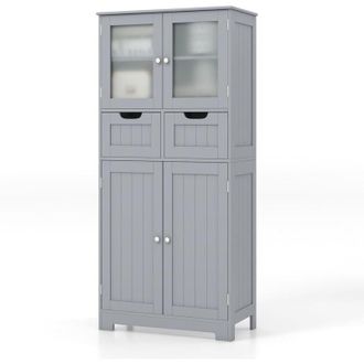 Costway Badschrank mit 2 Schubladen und 4 T&uuml;ren, Badezimmerschrank mit verstellbaren Regalen, Badkommode Aufbewahrungsschrank f&uuml;r Badezimmer, K&uuml;che