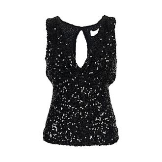P.A.R.O.S.H. Schwarzes Top mit breiten Schultern und V-Ausschnitt - - Tops - Damen - Schwarzk - L