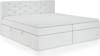 Generic FEDVE Boxspringbett 160x200 Wei&szlig; &Ouml;ko-Leder - Pekin - Stabiles Bett mit Bettkasten - Praktisches Doppelbett mit Matratze - Gem&uuml;tlich Kopfteil Bett zum 