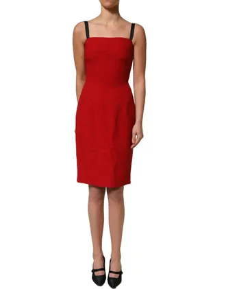Dolce & Gabbana Womens Red Stretch Bodycon Sheath Knee Length Dress Acetate Viscose