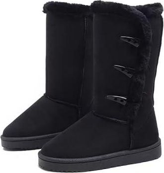 Generic JJDFW Bottes de neige dhiver mi-mollet en coton chaud mode couleur unie bouton dames marron longues bottes grande taille, Noir, 37 1/3 EU