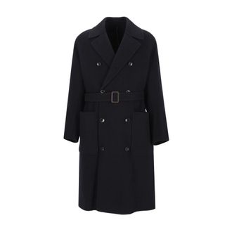 Emporio Armani Wollmantel Zweireihig Mit G&uuml;rtel - - Coats - Herren - Blau - M