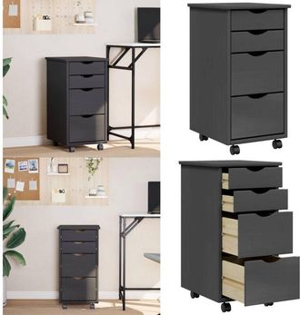 vidaXL Rollschrank mit Schubladen MOSS Grau Massivholz Kiefer - Schreibtischorganizer - B&uuml;robedarf - Regalsystem - Ablagefach - Mobiliar - Home & Living
