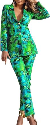 ORANDESIGNE Damen Hosenanzüge Elegant Business Anzug Set Hosenanzug Blazer Hose 2-teilig Anzug Karo Kariert Zweiteiler Slimfit Streetwear F Grün XL