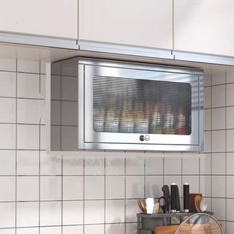 Generic H&auml;ngeschrank K&uuml;che mit Hydraulischer Hebet&uuml;r 304 Wandschrank aus Edelstahl mit Abgerundeten Ecken Kein Bohren Erforderlich Badezimmerschrank f&uuml;r Garag