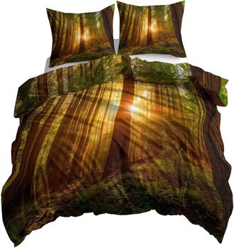 Generic Wald Bettw&auml;sche 135x200 Landschaft Bettw&auml;sche Set, 3D Bettbezug Set Weich Microfaser Bettbez&uuml;ge 2 Teilig B&auml;ume Wendebettw&auml;sche f&uuml;r Einzelbett, mit 1 K