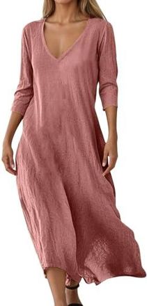 Generico Robe longue d&eacute;t&eacute; l&eacute;g&egrave;re et a&eacute;r&eacute;e en coton l&eacute;ger et a&eacute;r&eacute; avec bretelles et col rond pour femme Plage et quotidien, Ros&eacute;, XX-Large
