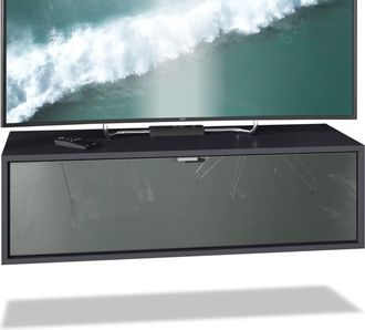 Vladon TV Board Lana 100 H&auml;ngeschrank Lowboard 100 x 29 x 37 cm, Made in Germany, Korpus in Schwarz matt, Fronten in Grau Hochglanz | Gro&szlig;e Farbauswahl