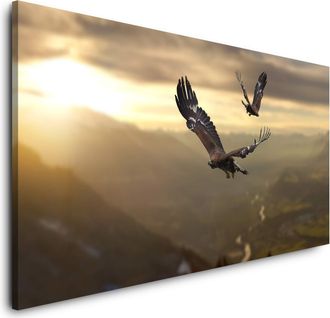 Paul Sinus Art Adler in einer Gebirgslandschaft 120x 60cm Panorama Leinwand Bild XXL Format Wandbilder Wohnzimmer Wohnung Deko Kunstdrucke
