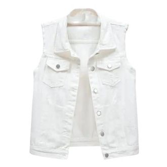 Generic Veste sans manches en jean pour femme Style vintage, blanc, 3XL