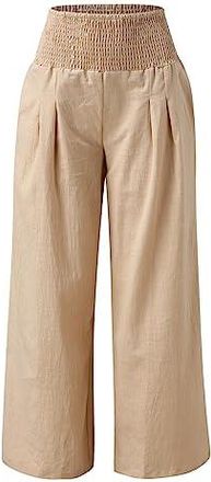 Generic Pantalon en Lin Femme, Ample Femme Pantacourt D&eacute;contract&eacute; &Eacute;lastique Chic &Eacute;t&eacute; Respirant Taille Haute Couleur Unie Pants Sportwear Casual Pantalons