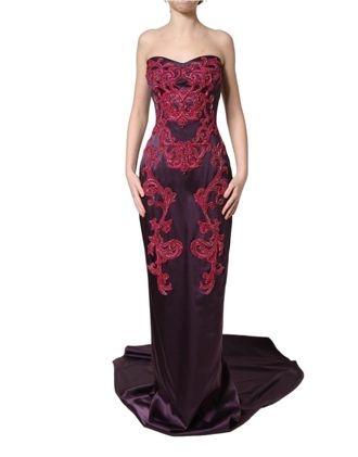 Dolce & Gabbana Womens Silk Crystal Beaded Strapless Gown Purple Elastane