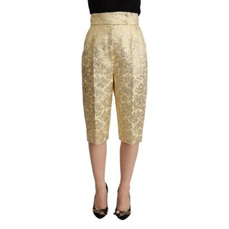 Dolce & Gabbana Florale Brokat High Waist Cropped Hose - - Trousers - Damen - Beige - S