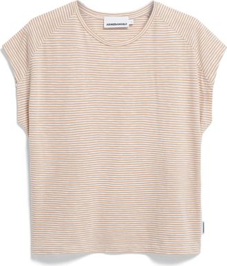Armedangels Damen T-Shirt aus Bio-Baumwolle ONELIAA Lovely Stripes Loose Fit Oatmilk-beige Blond