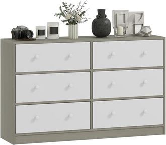 HOMCOM Meuble à tiroirs en Tissu avec 6 tiroirs rabattables avec Doubles poignées, Acier, MDF et tiroirs de Chambre en Tissu, 114x30x70 cm, Blanc et Gris