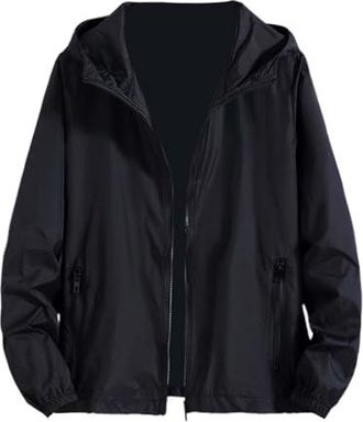 Generic Manteau d&eacute;contract&eacute; &agrave; capuche pour homme avec fermeture &eacute;clair r&eacute;fl&eacute;chissante et couleur pure, Noir, 4XL