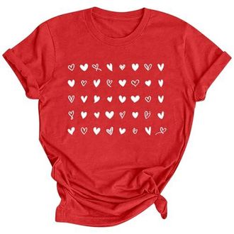 Generic T-shirt d&eacute;contract&eacute; &agrave; manches courtes et col rond imprim&eacute; coeur pour femme 2026 Saint-Valentin, Rouge, XXL