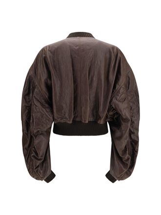 Rick Owens Womens Cropped Leather Bomber Jacket 84 Calf Bos Taurus Down Coat