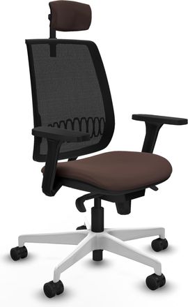 Piqueras y Crespo Stuhl geeignet f&uuml;r Arbeiten mit 3D-Armen, h&ouml;henverstellbare Lendenwirbelst&uuml;tze und h&ouml;henverstellbares Kopfteil und Neigungsverstellung. Schwarz/Dunkel