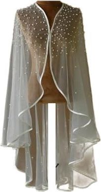 Generic NYSBH Ch&acirc;le de mari&eacute;e Bol&eacute;ro de soir&eacute;e avec ruban perl&eacute; pour femme, blanc, Taille unique