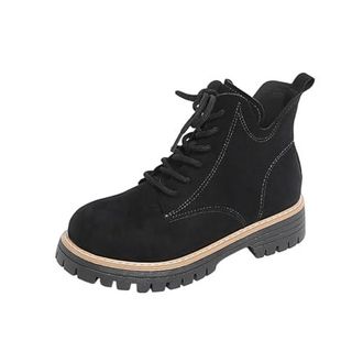 Generic Bottines d&eacute;contract&eacute;es et confortables pour femme - Bout rond - Talon &eacute;pais - Classique - Antid&eacute;rapantes - &Agrave; lacets - Automne et hiver, Noir, 38.5 EU