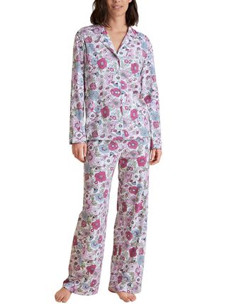 CALIDA Orient Dreams Pyjama, durchgeknöpft Damen, aus 100% PIMA Baumwolle, atmungsaktiv, pflegeleicht
