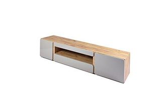 Homexperts Sideboard RIMINI / Korpus Gold Craft Oak / Front Hochglanz Moonlight Grau / TV-Stand / Fernseh-Stand / Kommode / Lowboard / Wohnzimmer-Schrank / 200 x