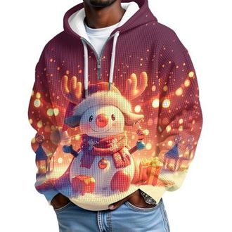 Generic Sweat à capuche de Noël pour homme Pull à capuche avec motif de Noël Bonhomme de neige et arbre de Noël Sweat-shirt à manches longues Mode décontracté