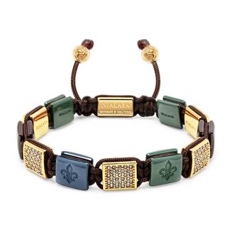 Nialaya Femme, Accessoires, Jaune, Taille: XS Womens Dark Green, Dark Blue & Burgundy Ceramic Flatbead Bracelet with Gold CZ