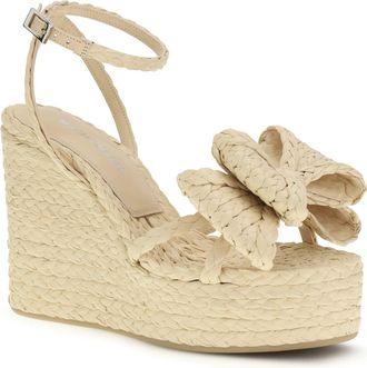 Mach & Mach Womens Le Cadeau Raffia Wedge Sandals Neutral