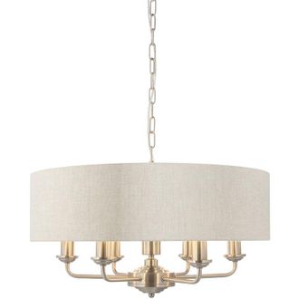 Endon Lighting Luminaire suspendu &agrave; un abat-jour, plaque de chrome bross&eacute;, lin naturel