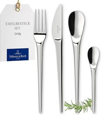 Villeroy & Boch NewMoon Besteckset 24-teilig Silber/Platin, Sp&uuml;lmaschinenfest, Besteck Set f&uuml;r 6 Personen, Besteckset, Besteck, Edelstahl