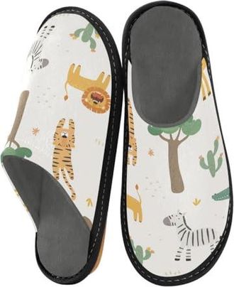 HMZXZ Chaussons mignons pour homme et femme, motif lion africain, z&egrave;bre, chaussons dint&eacute;rieur pour la maison, la chambre &agrave; coucher, les voyages, multicolore